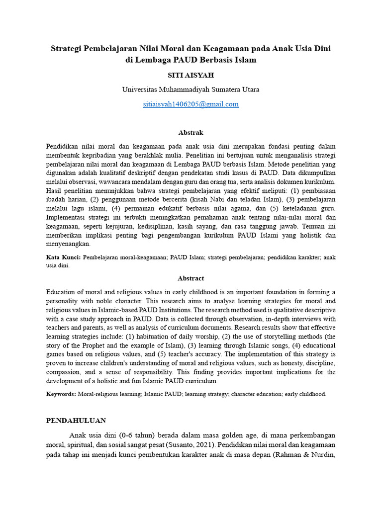 Strategi Pembelajaran Moral di PAUD Islam | PDF