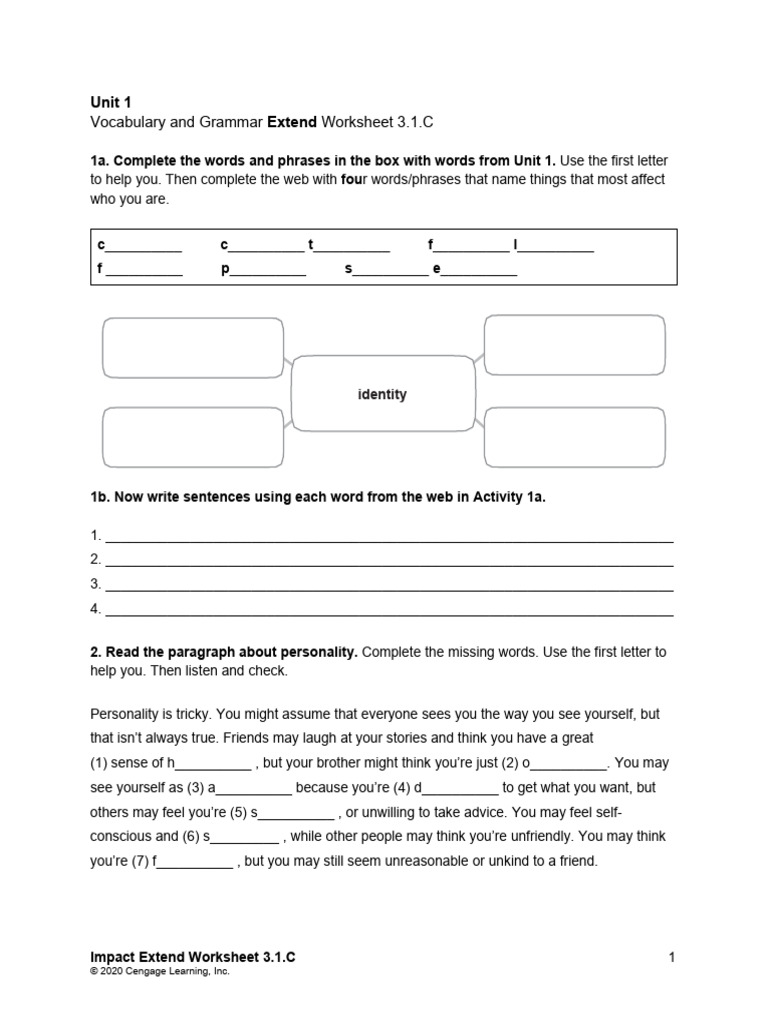 Impact 3 Unit 1 V and G Extend Worksheet 3.1.c | PDF | Phrase | Syntax