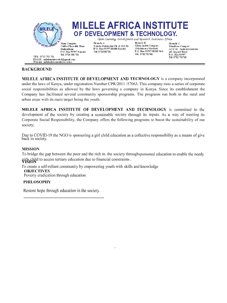 Milele Updated Application Form | PDF