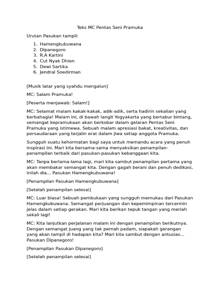 Teks MC Pentas Seni Pramuka | PDF