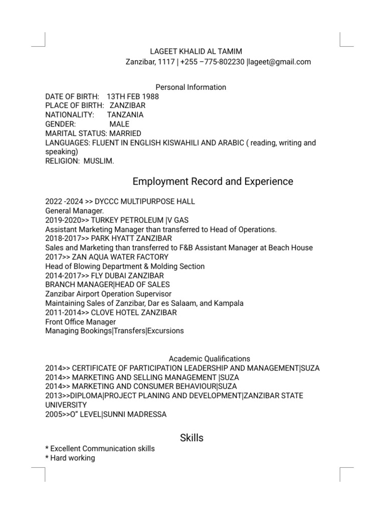 Lageet Khalid Al Tamim CV | PDF