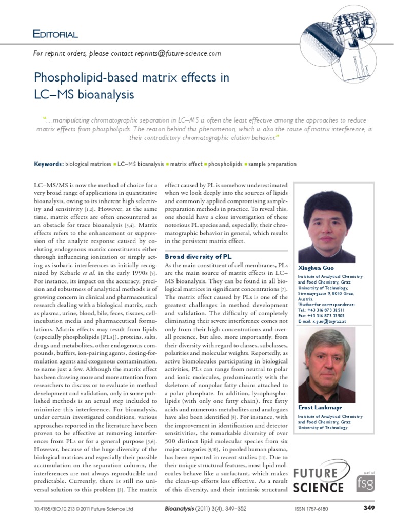 Phospholipid-Based Matrix Effects in LC-MS Bioana Lysis: Ditorial | PDF ...