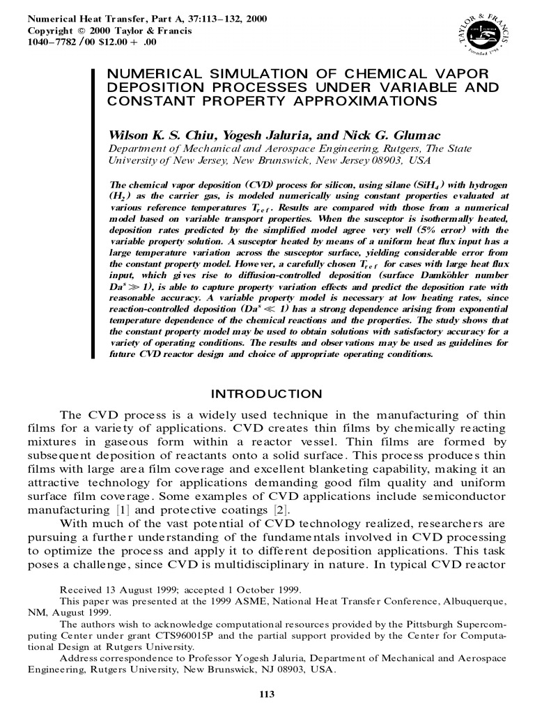 Numerical Simulation of Chemical Vapor Deposition Processes Under ...