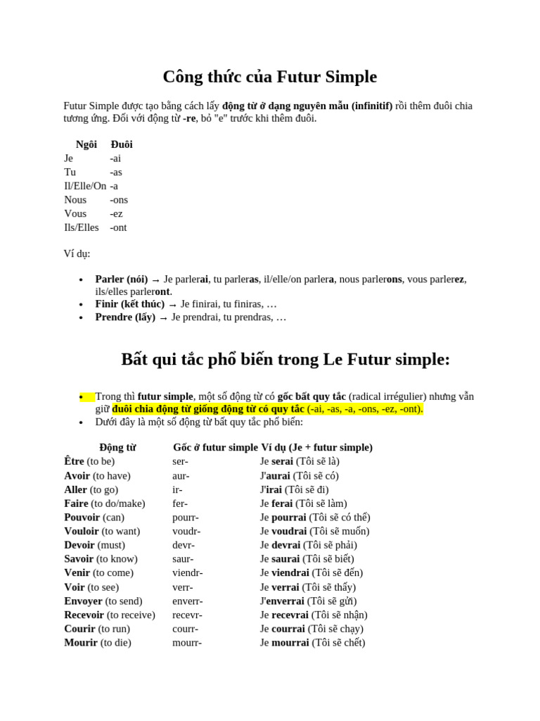 Công Thức Của Futur Simple | PDF