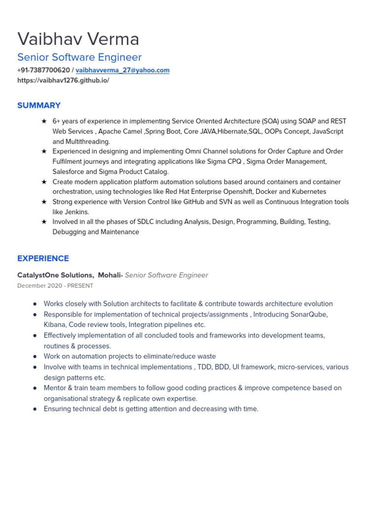 Vaibhav-Resume-11th June 2021 | PDF | Service Oriented Architecture ...