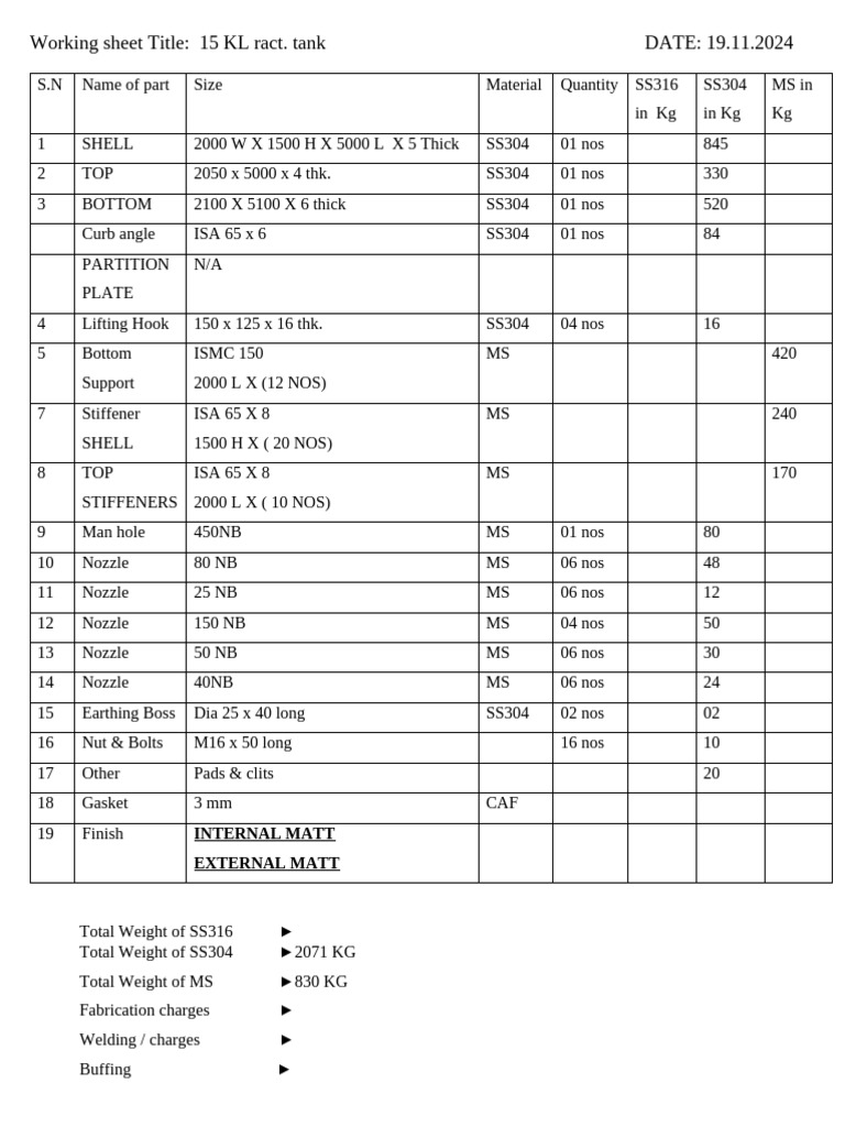 15KL MS Square Tank | PDF