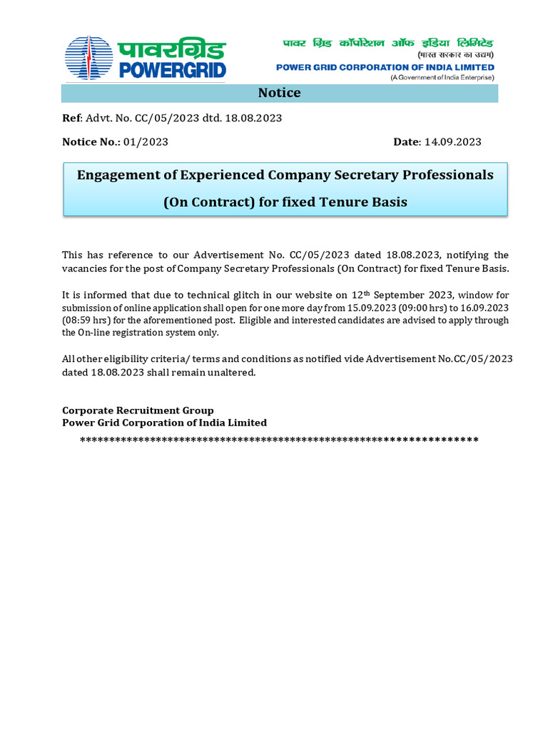 Notice 01 - 2023 DTD 14 09 2023 CS Proff | PDF