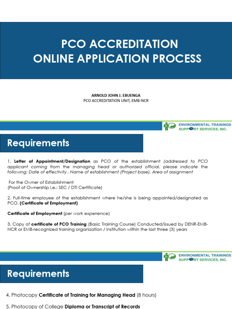 PCO Accreditation Online Application Process | PDF
