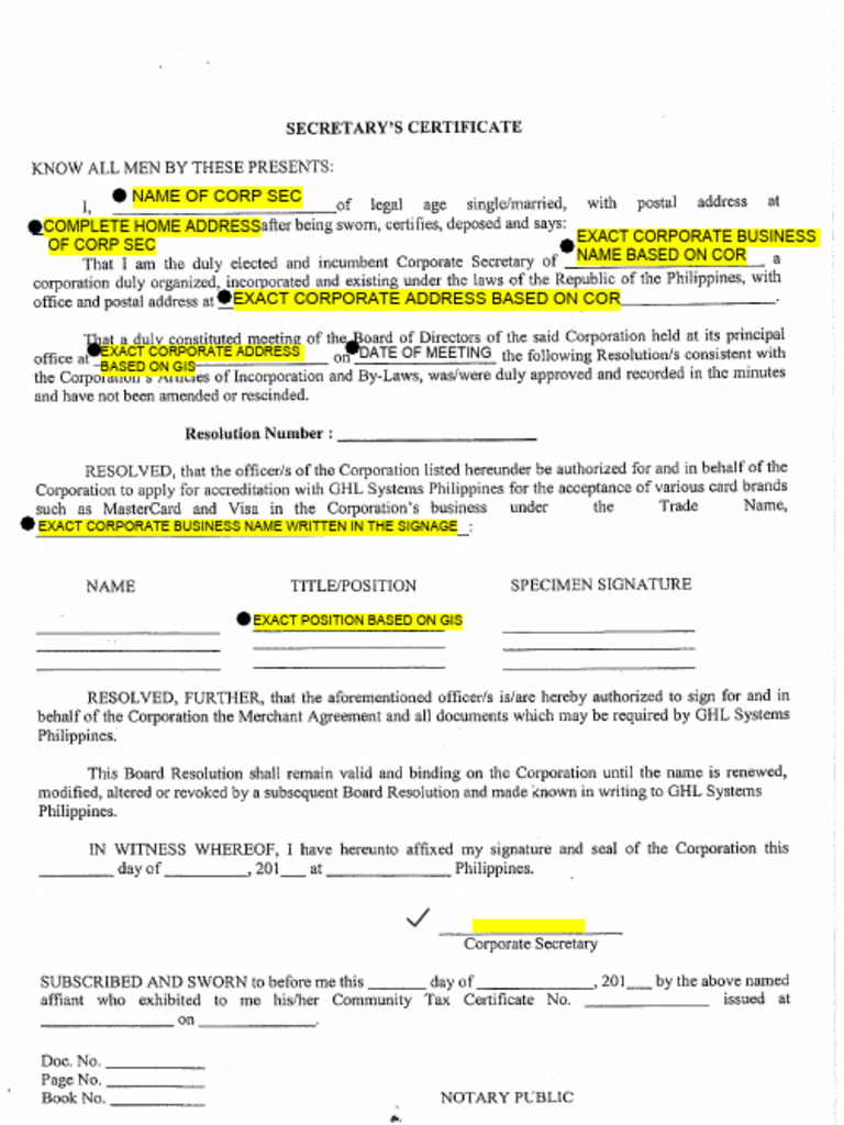 Instruction - Secretary Certificate | PDF
