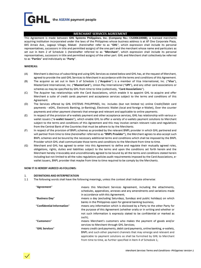 New Merchant Services Agreement V2 2023 - PH Localized-Updated | PDF ...