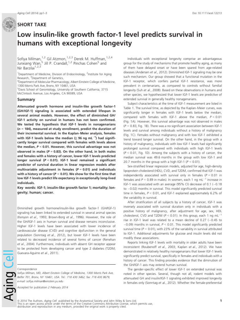 Low IGF-1 Levels Predict Longevity | PDF | Insulin Like Growth Factor 1 ...