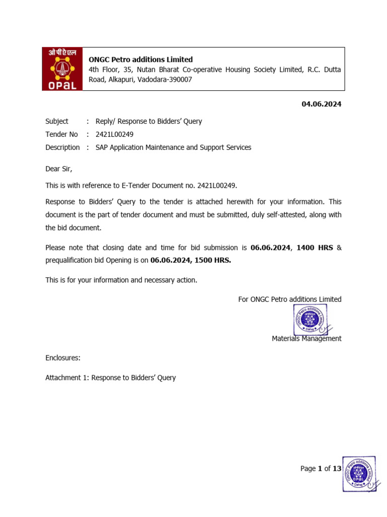 Clarification To Pre-Bid Queries - 2421L00249 1 | PDF | Private Law