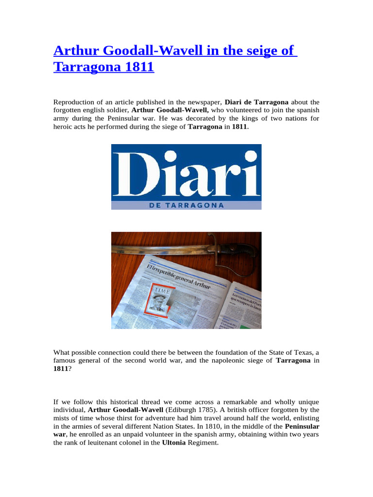 Arthur Goodall Wavell English | PDF | Siege | 2nd Millennium Conflicts