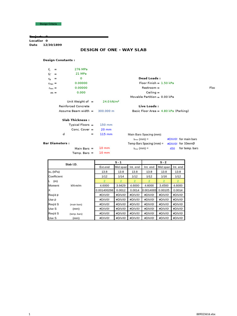 One-Way Slab Design Specifications | PDF | Concrete | Masonry