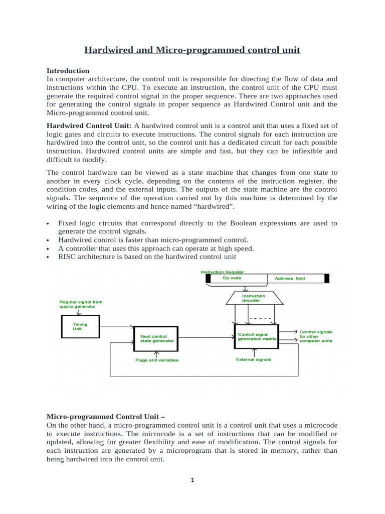 Hardwired and Microprogrammed Control Unit | PDF | Integrated Circuit | Digital Electronics