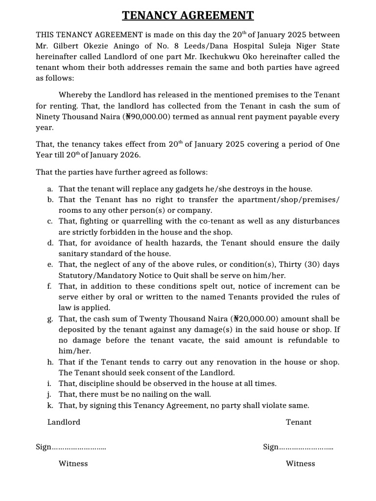 Tenancy Agreement for Rental Property | PDF