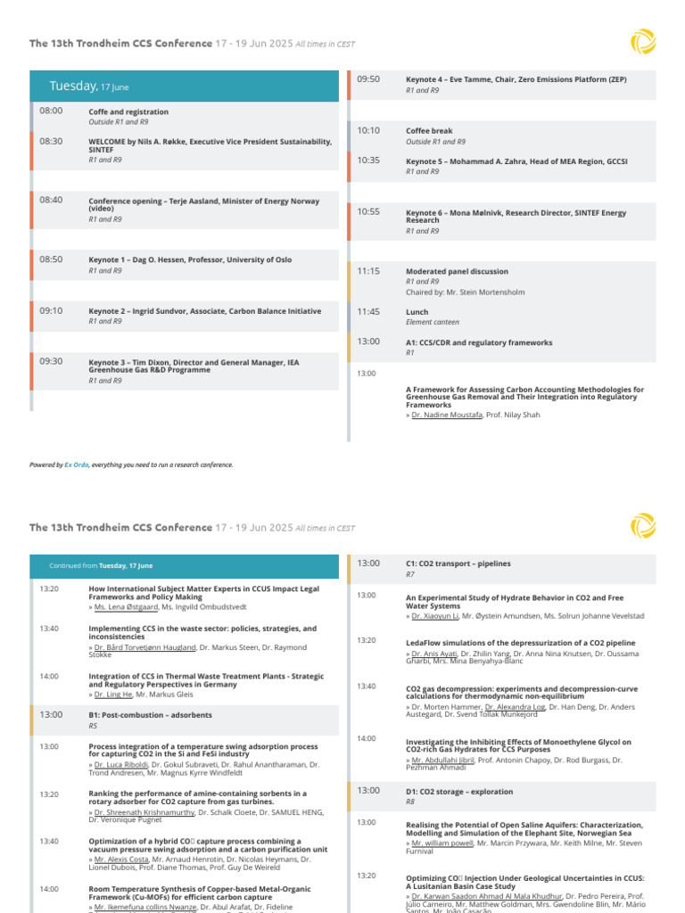 TCCS-13 Detailed Programme | PDF | Carbon Capture And Storage | Carbon Dioxide