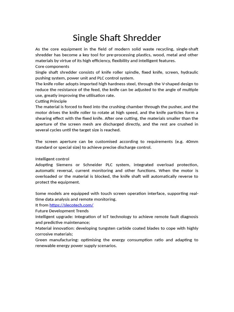 Single Shaft Shredder | PDF