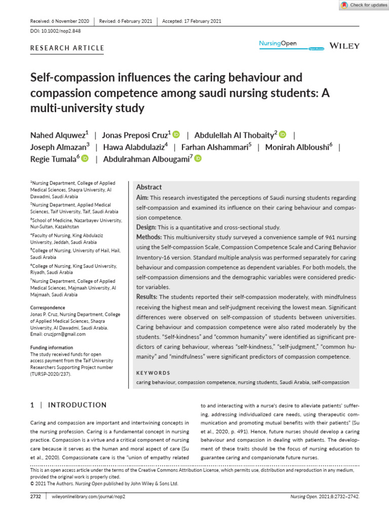 Self-Compassion Influences The Caring Behaviour and Compassion ...
