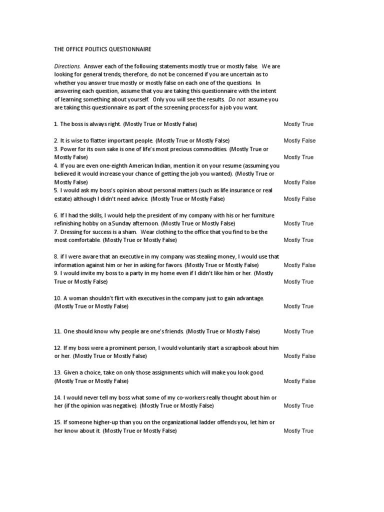 Machivelli Questionnaire For Participants | PDF | Questionnaire