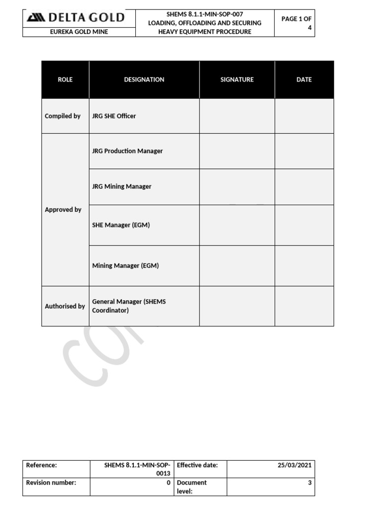 Shems 8.1.1-Min-Sop-013-Loading Heavy Equipment | PDF | Crane (Machine ...