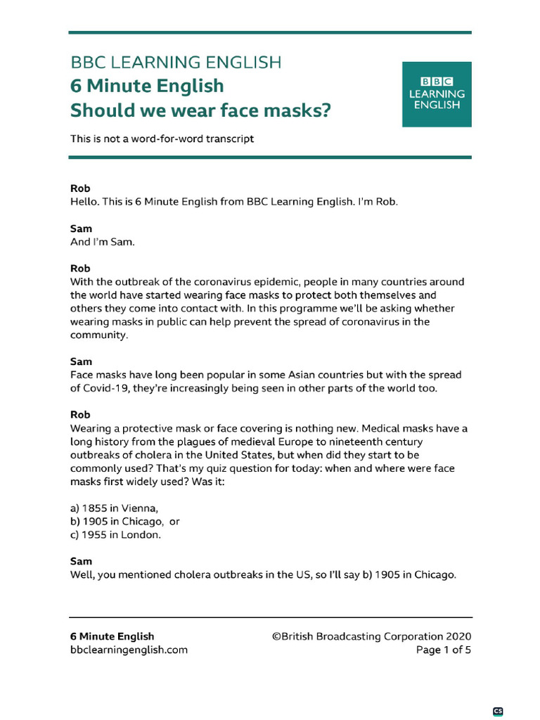 Should We Wear A Face Mask | PDF
