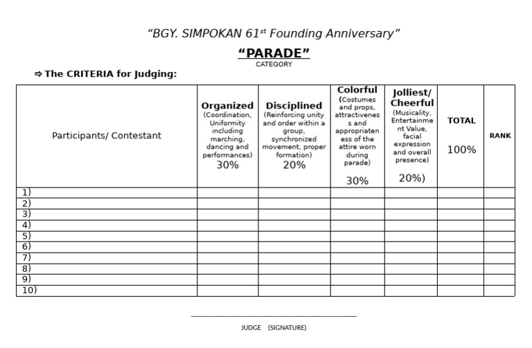 CRITERIA FOR PARADE 2025 | PDF