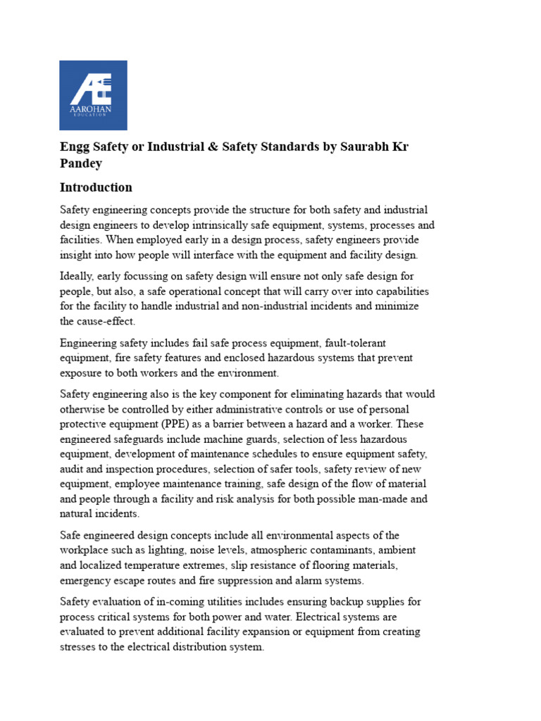 Engineering Safety Standards Overview | PDF | Occupational Safety And ...