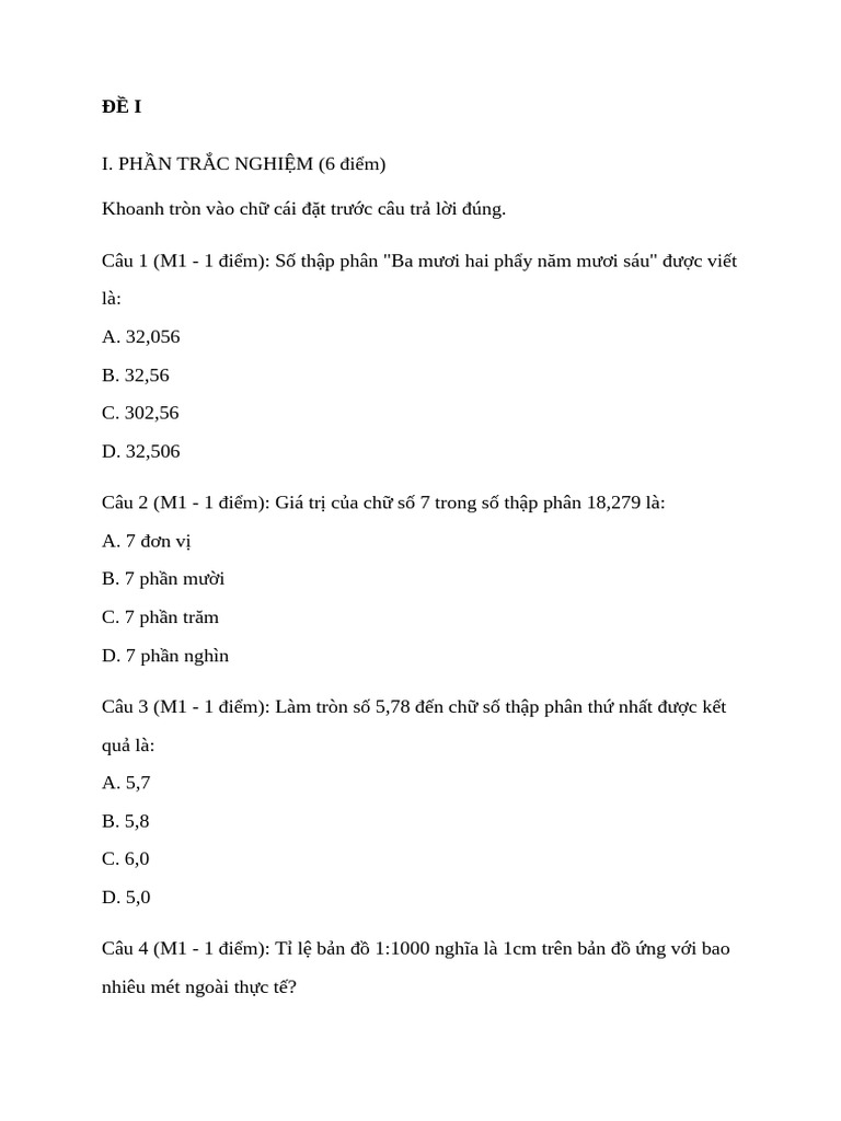 ĐỀ Toán 5 CK2 | PDF