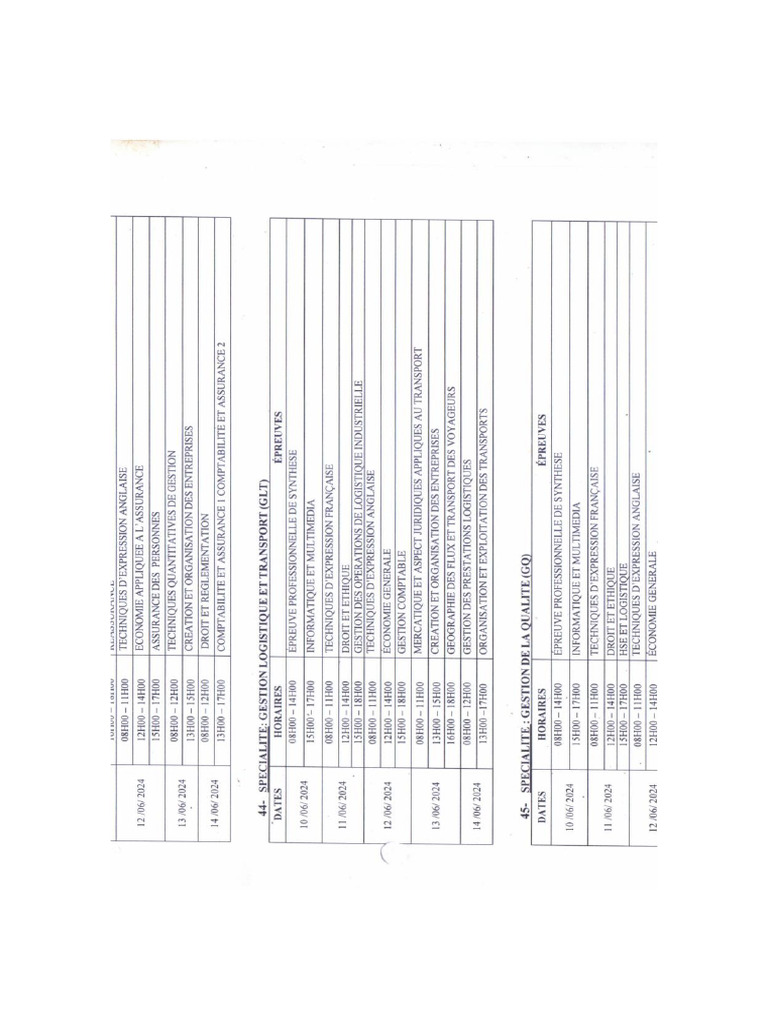 Calendrier BTS 2024 Phase Écrite GLT | PDF