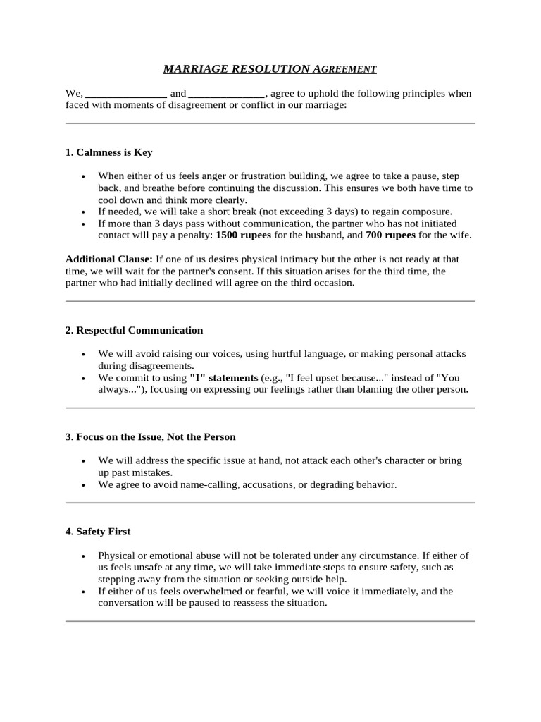 Marriage Conflict Resolution Agreement | PDF | Conflict Resolution ...
