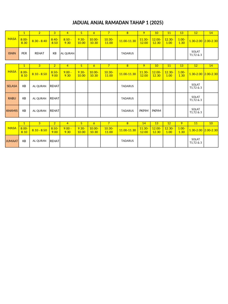 Jadual Anjal 6 Bilal Ramadan | PDF | Life Of Muhammad | Muhammad