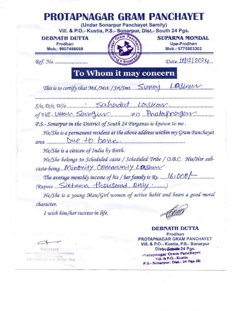Income Certificate | PDF