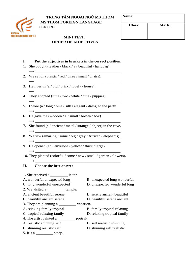 MODULE 18 _ ORDER OF ADJECTIVES | PDF