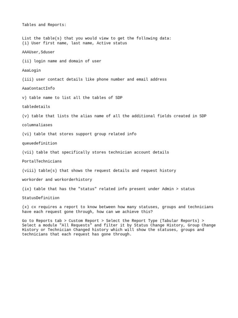 Tables and Reports Module | PDF