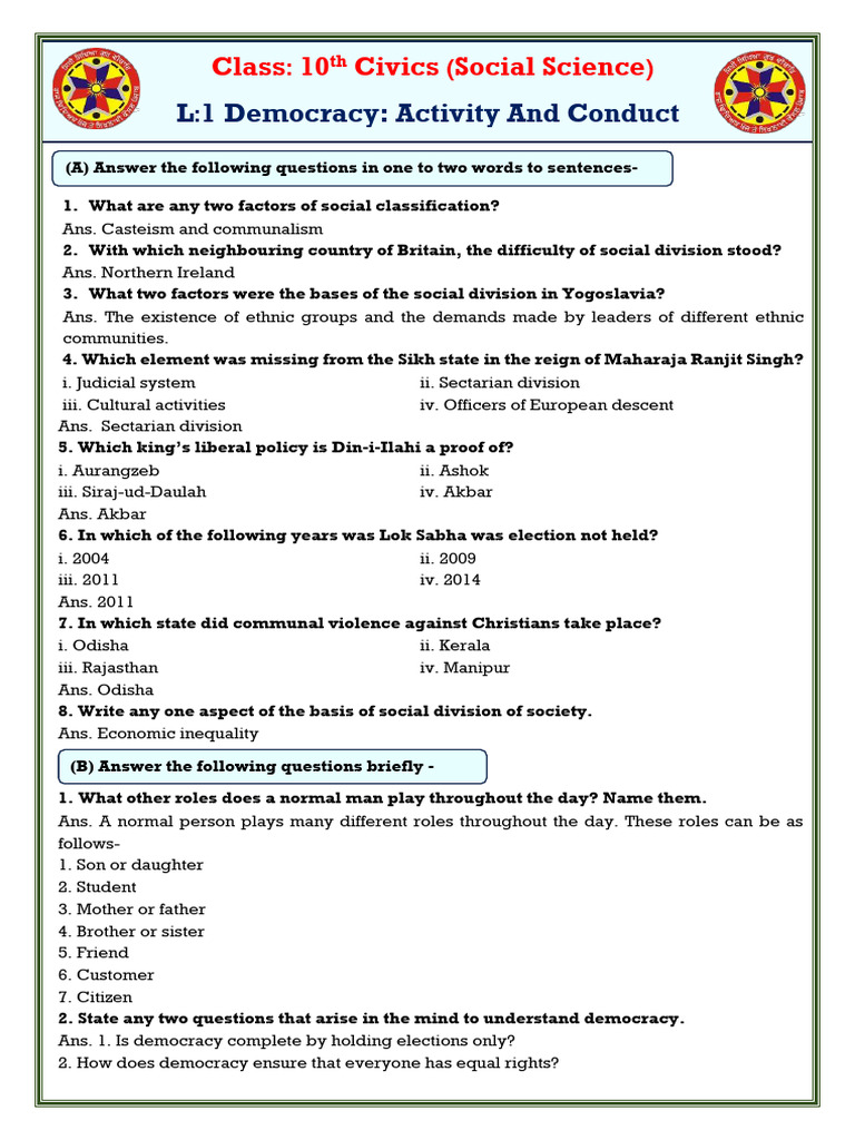 Class 10 Civics: Social Division Insights | PDF | Caste | Voting