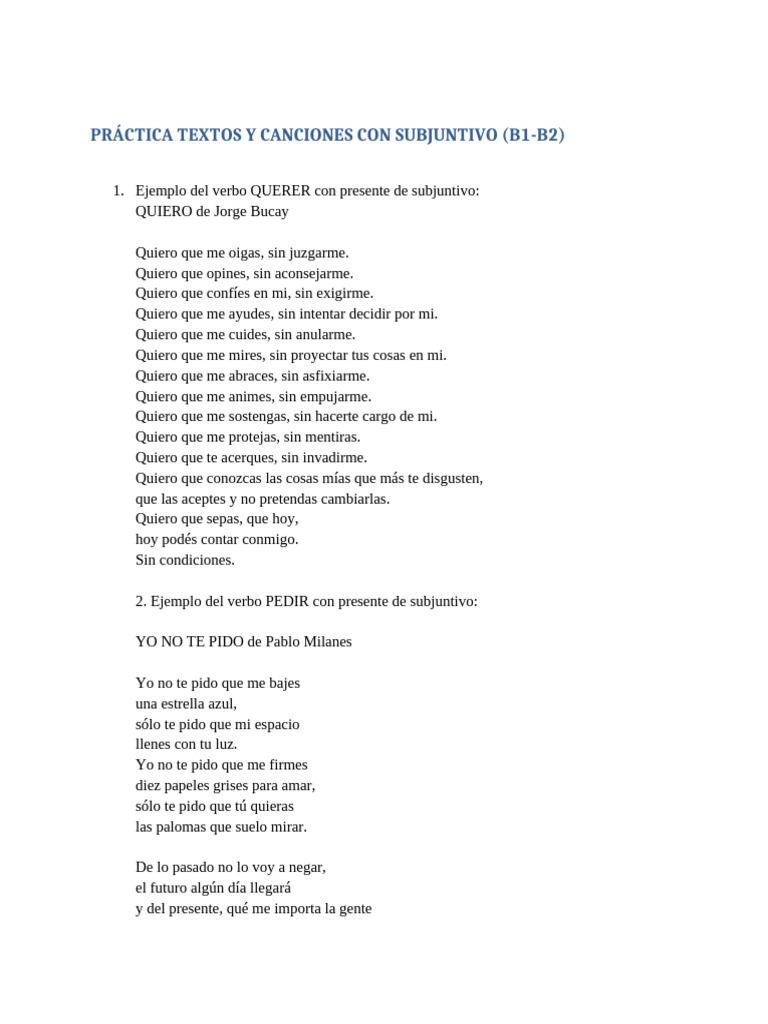 Textos y Canciones Con Subjuntivo | PDF