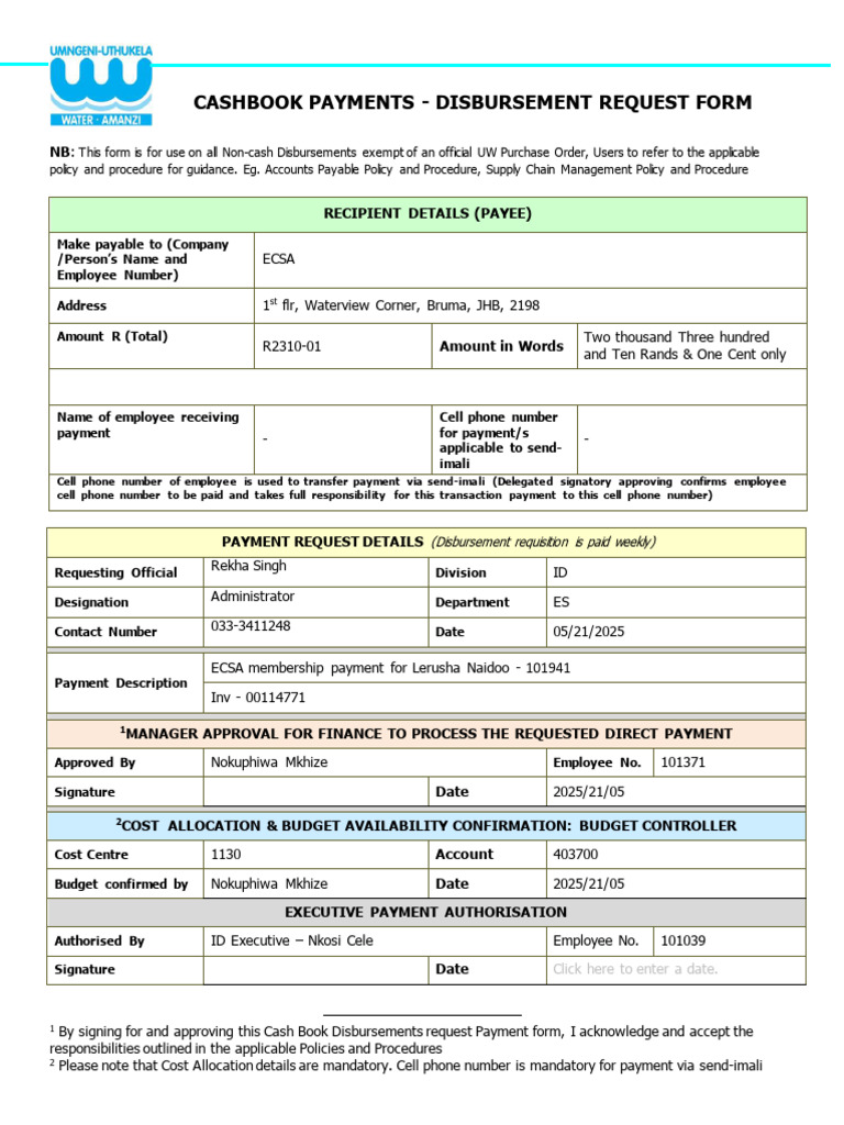 ECSA 2025 Membership Fee Invoice | PDF | Payments | Business