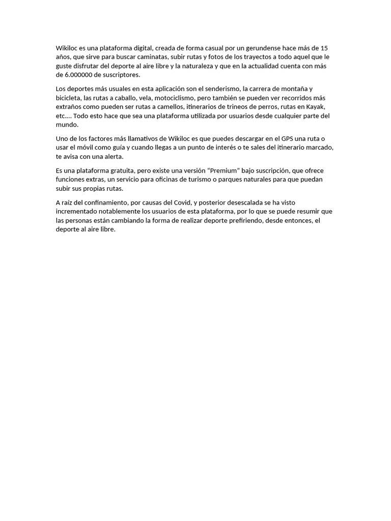 Wikiloc Es Una Plataforma Digital | PDF