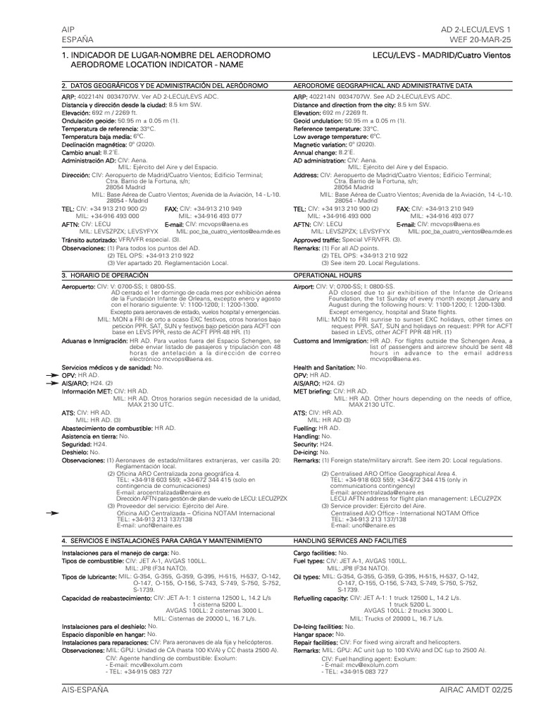 Datos del Aeropuerto LECU/Cuatro Vientos | PDF | Control de tráfico ...