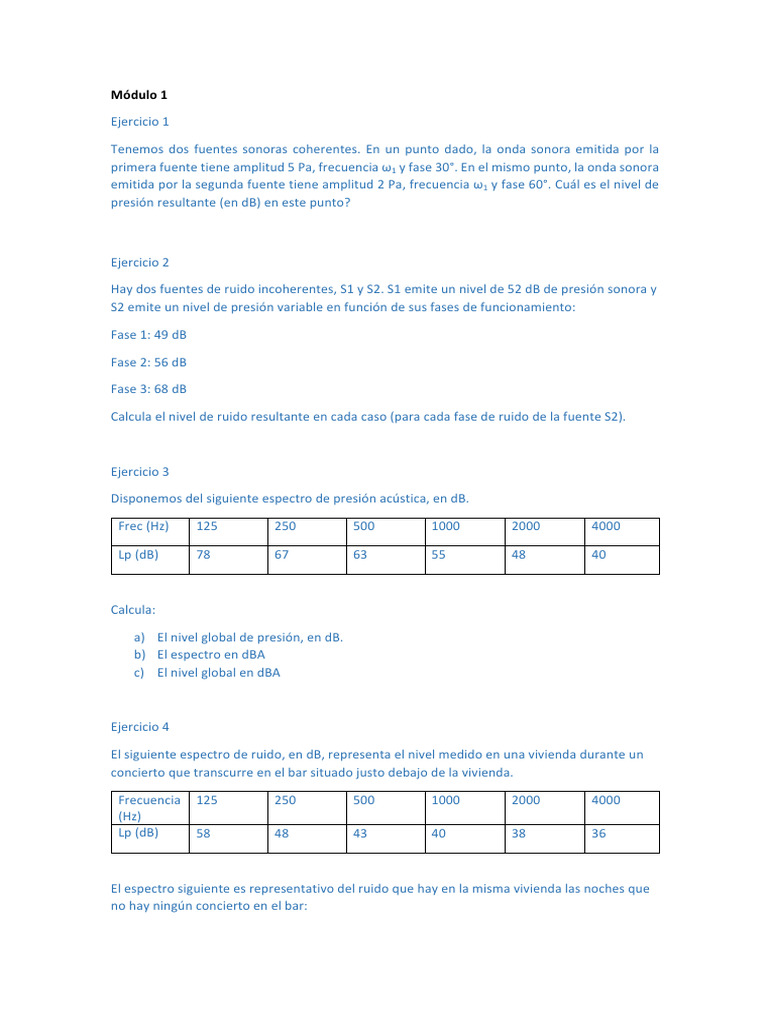 Acu¿stica - Ejercicios M1 | PDF | Decibel | Olas