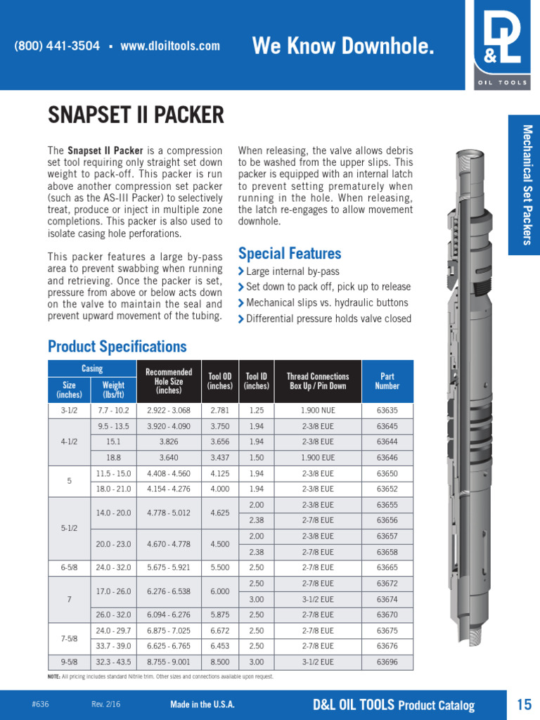 Snapset II Packer 10382625 | PDF | Casing (Borehole) | Mechanical Engineering