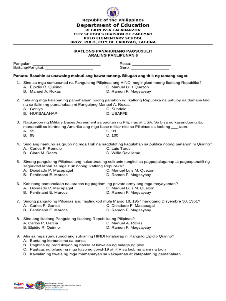 AP6 Quarter 3 Periodic Test 2024-2025 | PDF