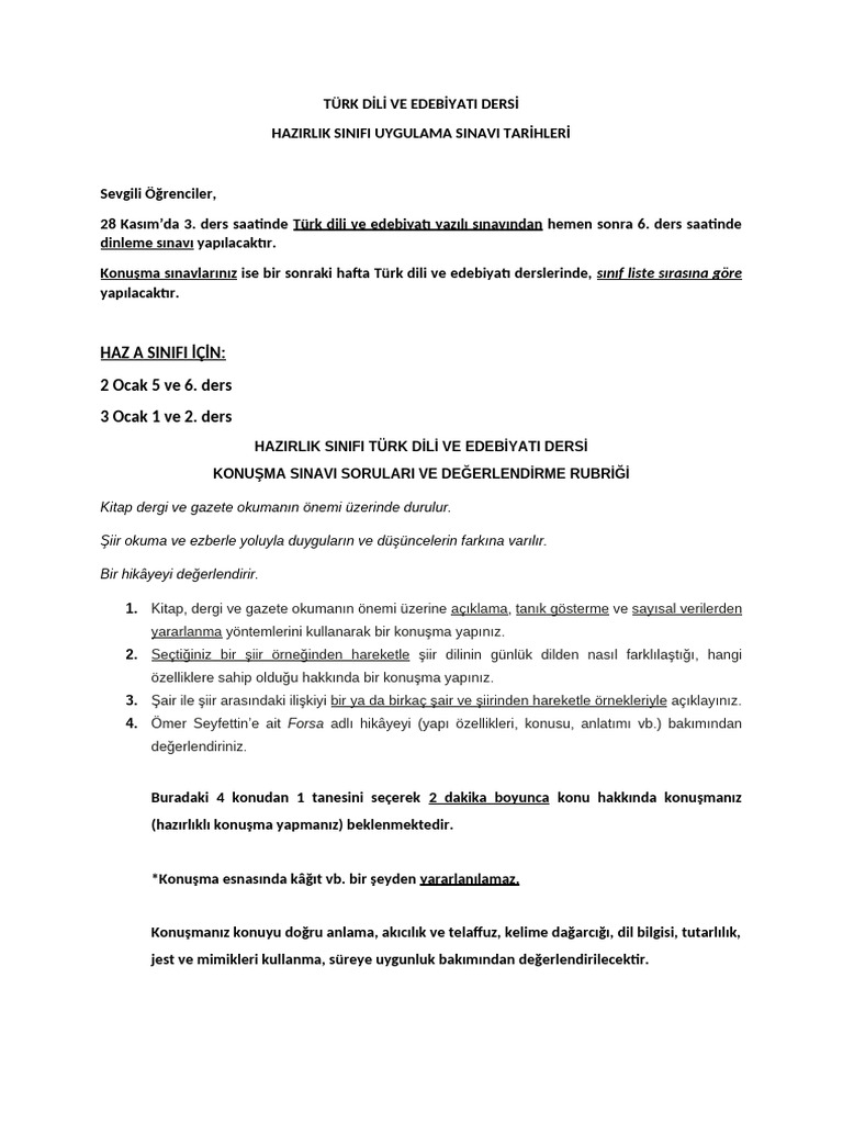 Haz - Uygulama Sinavi Bilgilendirme - Konusma Sinavi | PDF