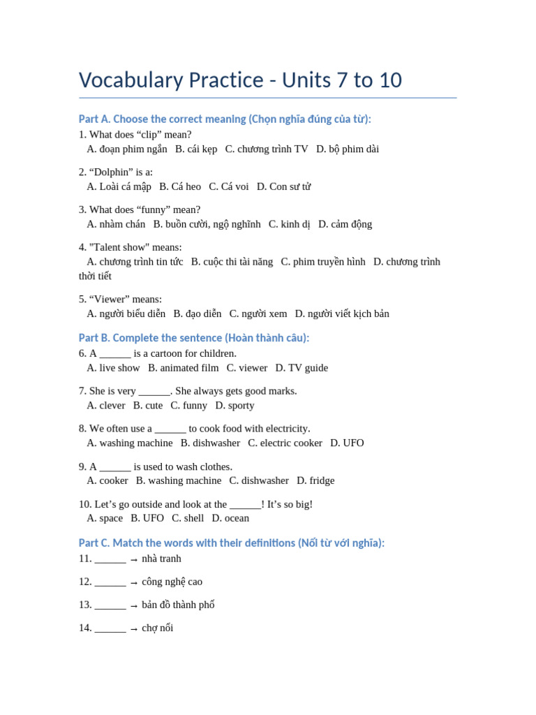 Vocabulary Practice Units 7 To 10 | PDF | Linguistics | Phonology