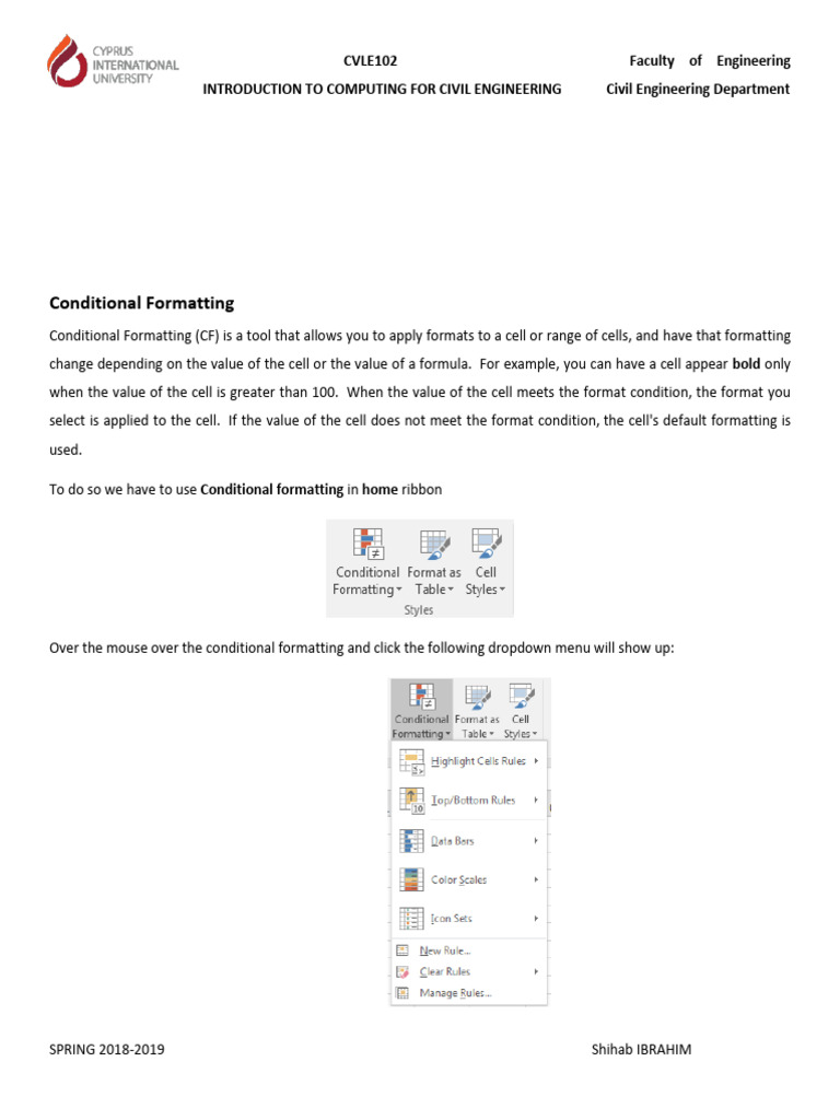 Cvle102 Lecture Note 6 Conditional Formatting | PDF | Computing