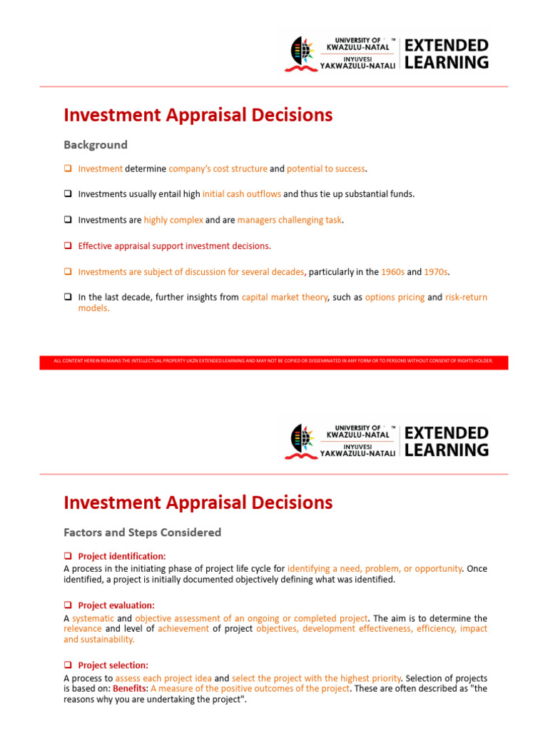 Investment Appraisal Decisions | PDF | Net Present Value | Capital ...