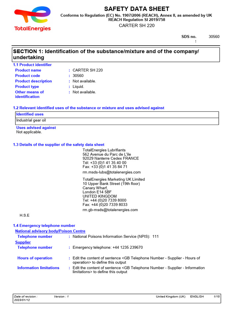 6549197d5bd352e413cf41b5 - CARTER SH 220 | PDF | Toxicity | Oxide