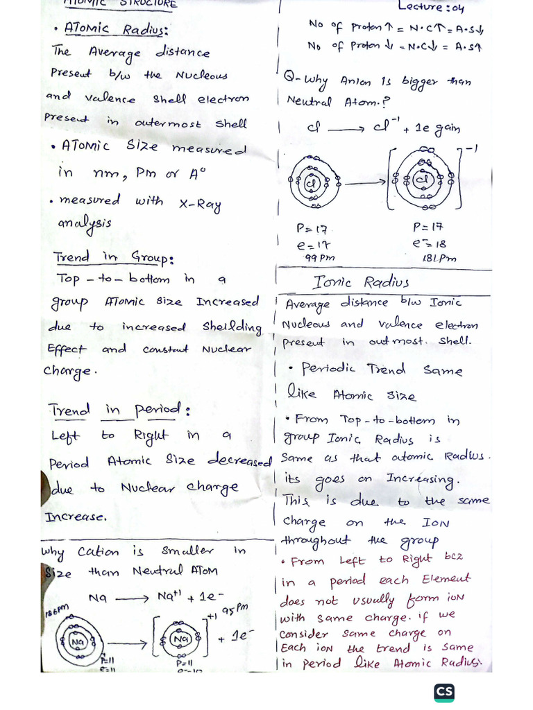 Lecture04 (Atomic and Ionic Radius) | PDF