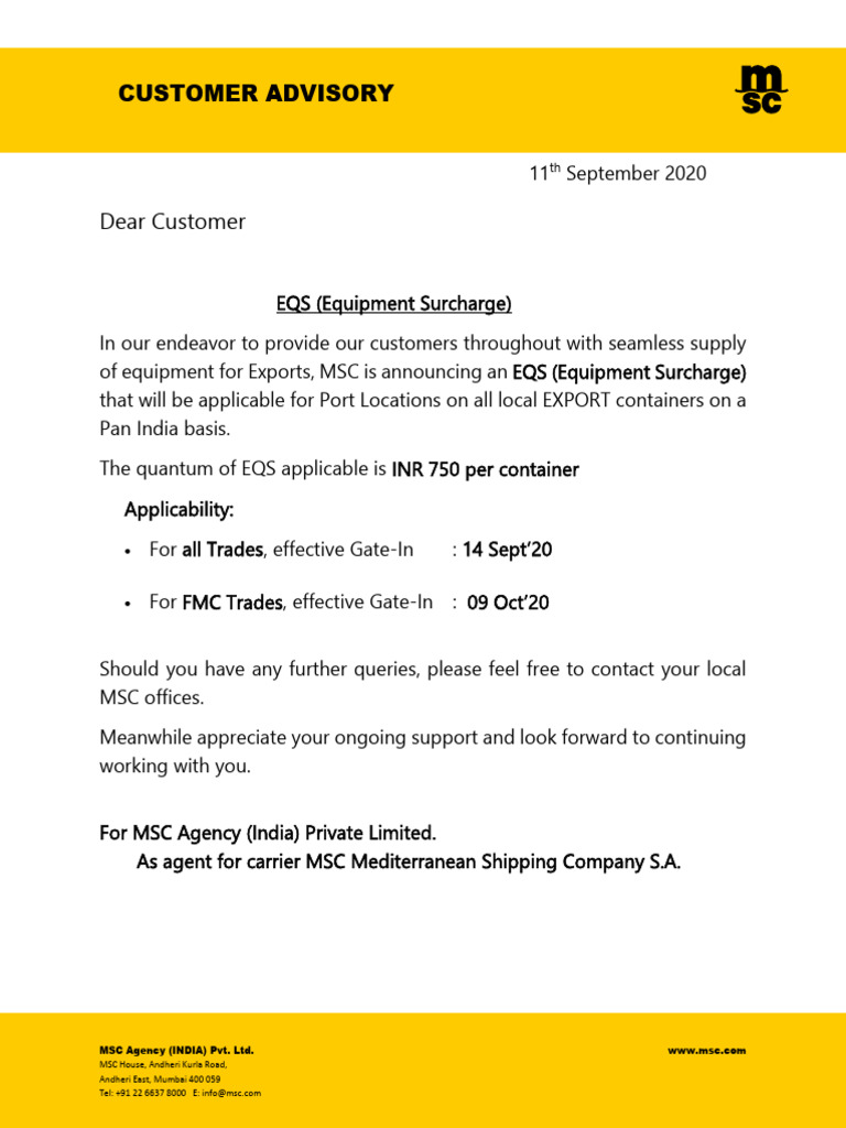 Equipment Surcharge Notification | PDF